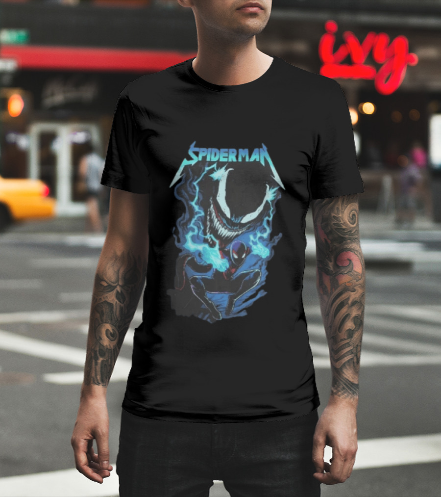 Spiderman Miles Morales Venom Cyan Lightning Charge T-Shirt