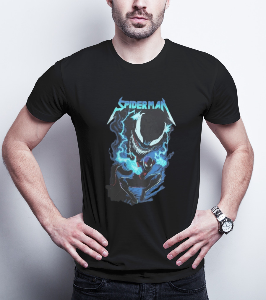 Spiderman Miles Morales Venom Cyan Lightning Charge T-Shirt