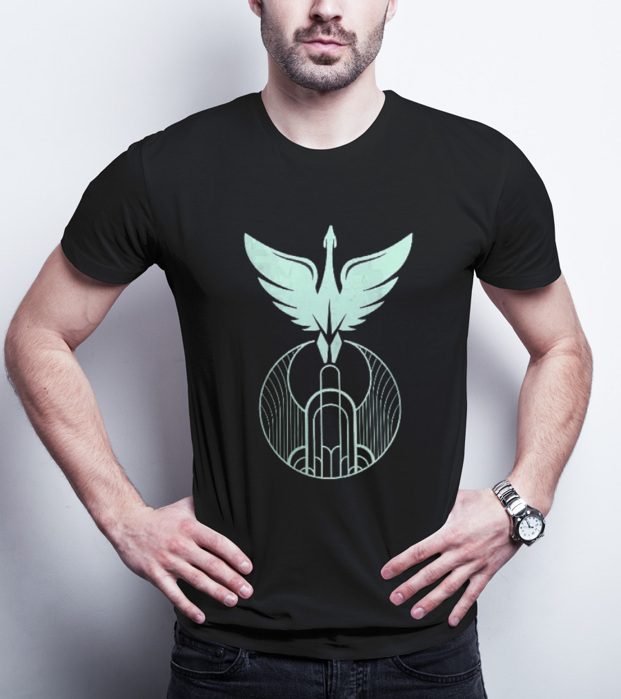 Teal Art Deco Symmetrical Swan Crest Wings Geometric T-Shirt