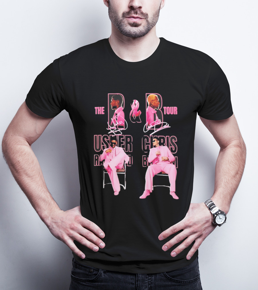 The R&B Tour Usher Raymond Chris Brown Pink Suit Concert Collaboration T-Shirt