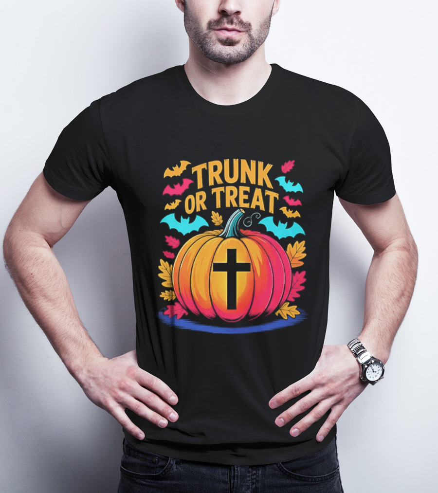 Trunk Or Treat Christian Pumpkin Cross Halloween T-Shirt