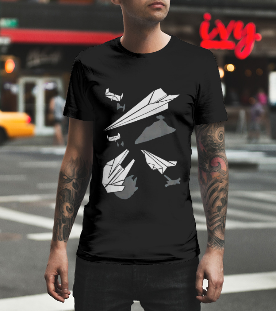 White Origami Paper Airplanes Star Wars Spaceship Shadow Illusions T-Shirt