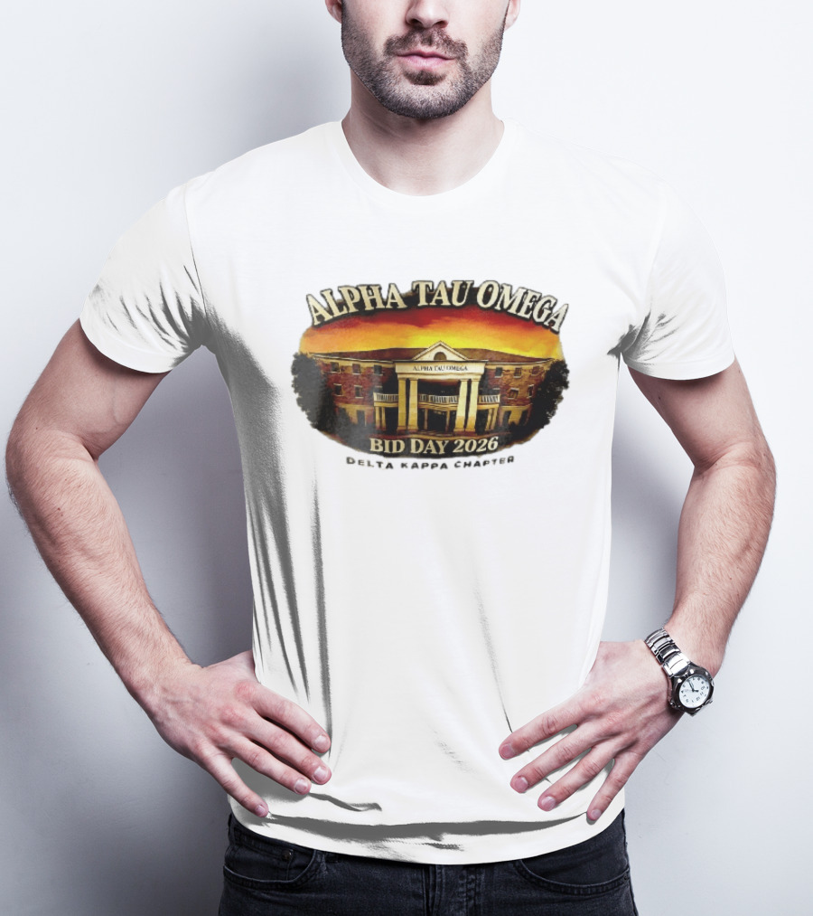 Alpha Tau Omega Fraternity Bid Day 2026 Delta Kappa Chapter House Sunset Sky T-Shirt