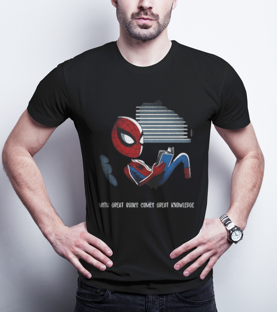 With Great Books Comes Great Knowledge Spider Man Reading T-Shirt