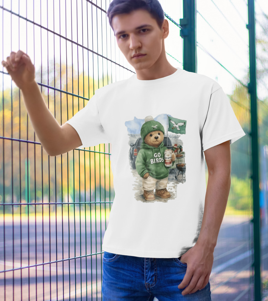 Philadelphia Eagles Go Birds Yuengling Lager Tailgate Teddy Bear Watercolor Truck Scene T-Shirt