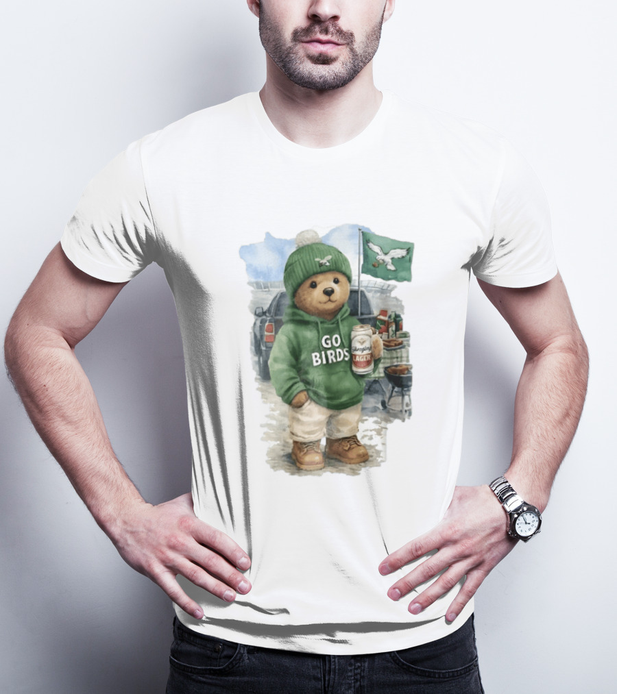 Philadelphia Eagles Go Birds Yuengling Lager Tailgate Teddy Bear Watercolor Truck Scene T-Shirt