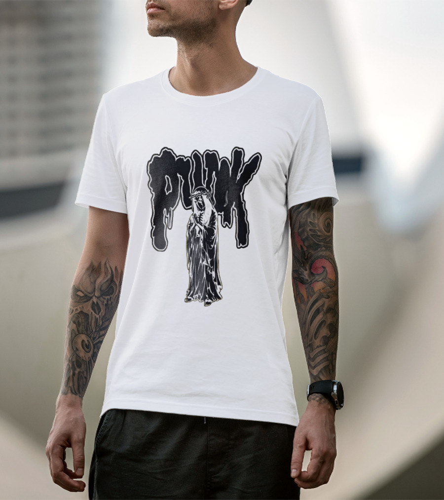 Punk Dripping Hooded Skeleton Praying Crown Of Thorns T-Shirt