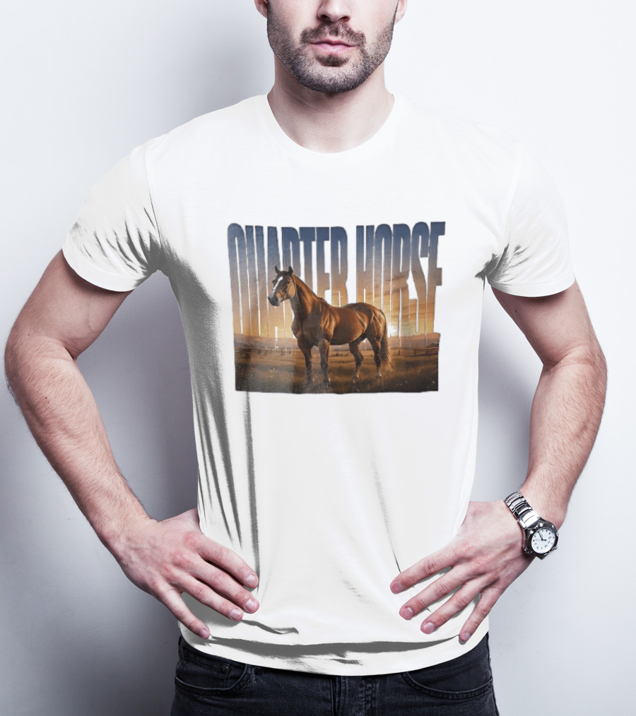 Quarter Horse Muscular Brown Stallion Sunset Landscape T-Shirt