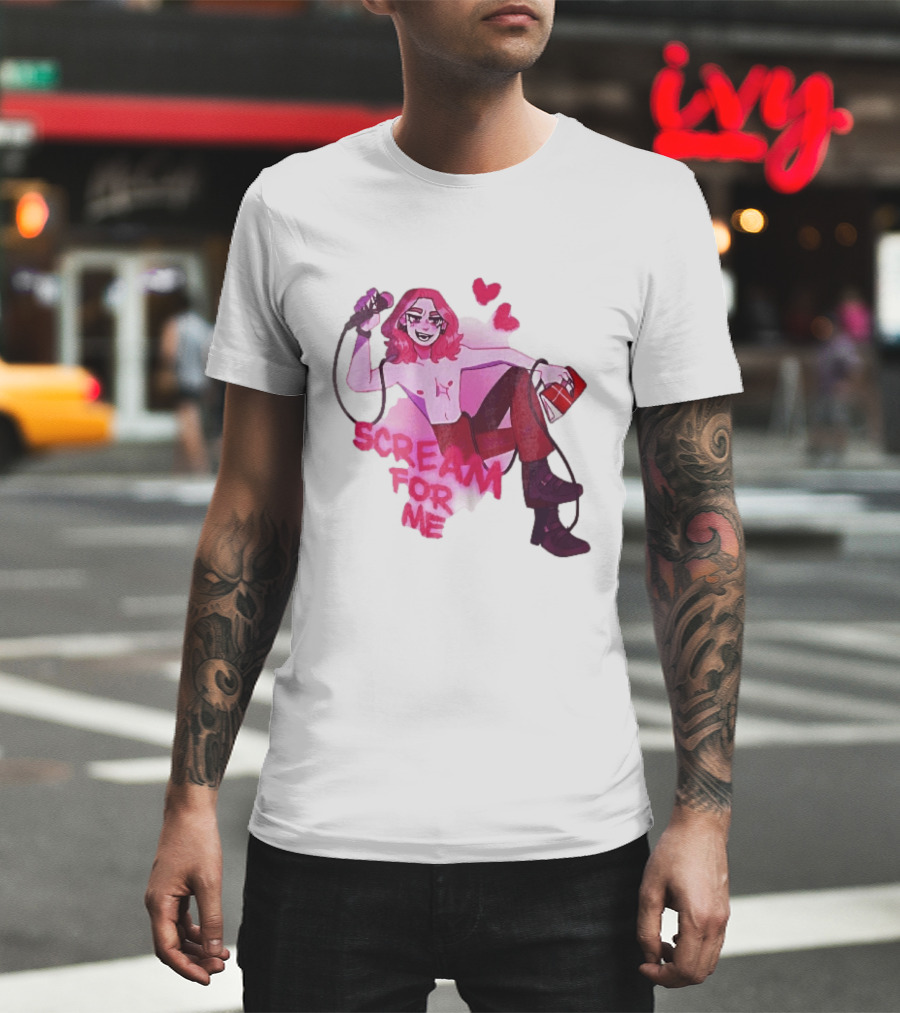 Scream For Me Pink Hair Microphone Book Cartoon T-Shirt