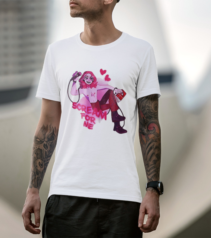 Scream For Me Pink Hair Microphone Book Cartoon T-Shirt