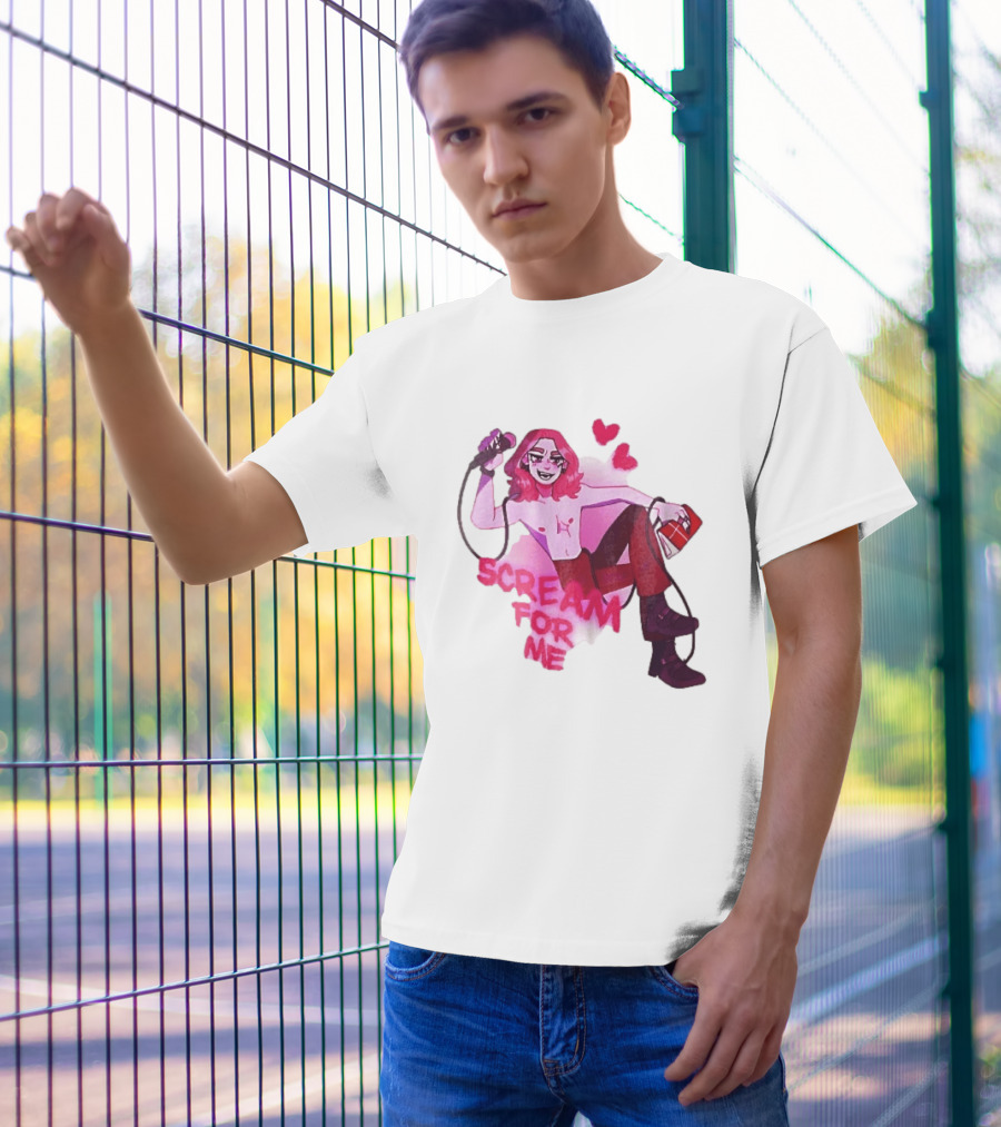 Scream For Me Pink Hair Microphone Book Cartoon T-Shirt