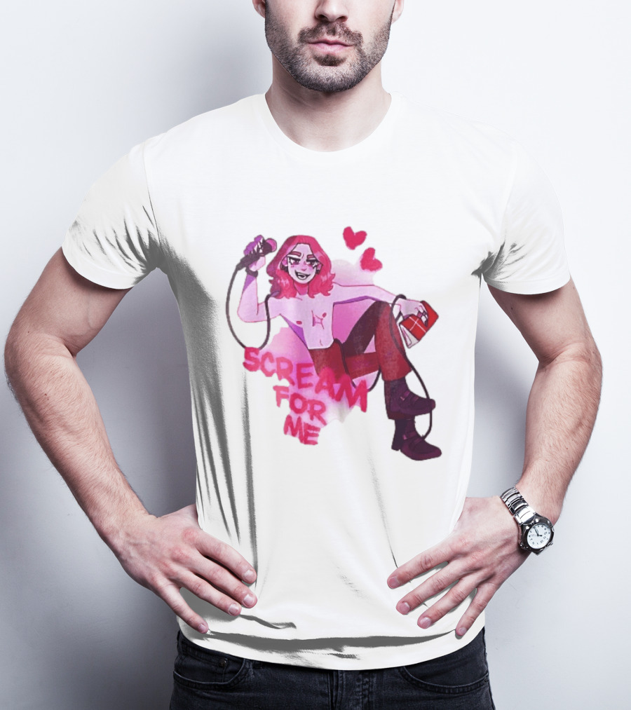 Scream For Me Pink Hair Microphone Book Cartoon T-Shirt
