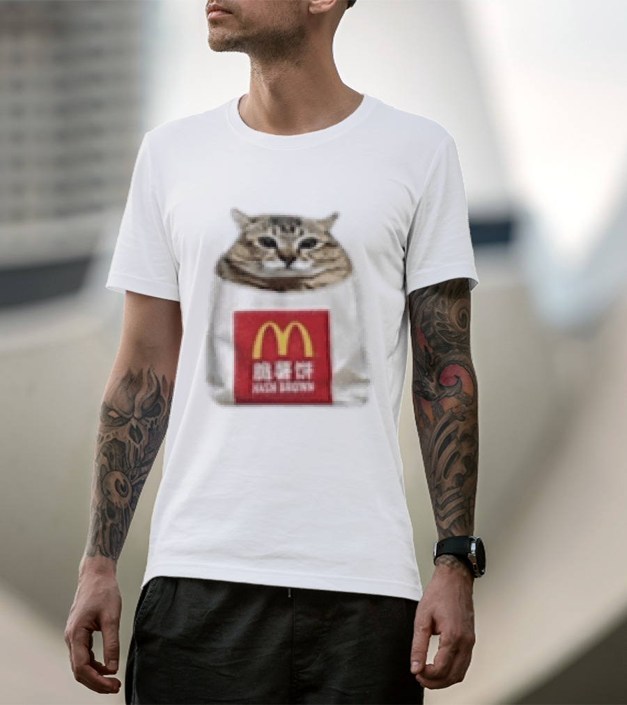 Happy Mei Mei Cat In McDonald's Hash Brown Bag T-Shirt