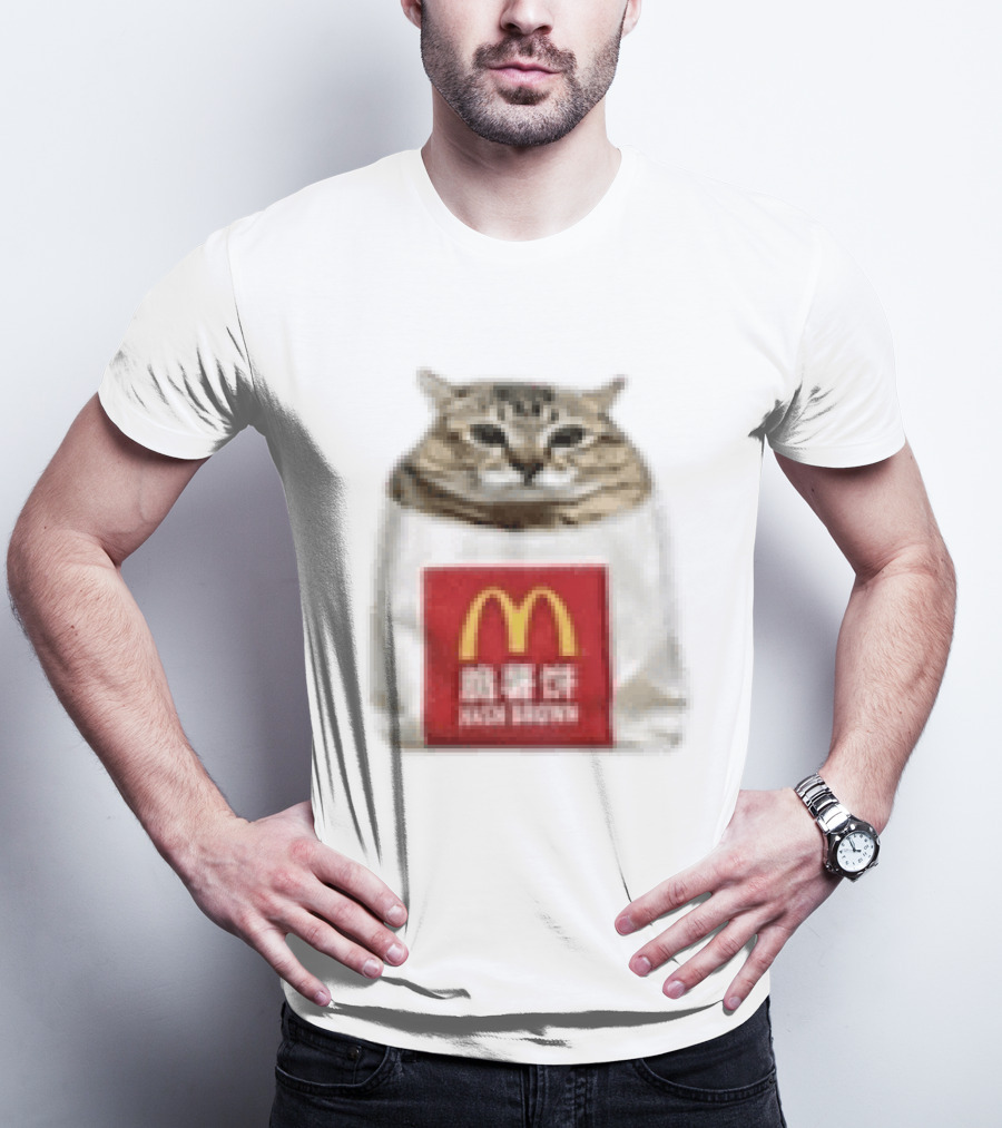 Happy Mei Mei Cat In McDonald's Hash Brown Bag T-Shirt