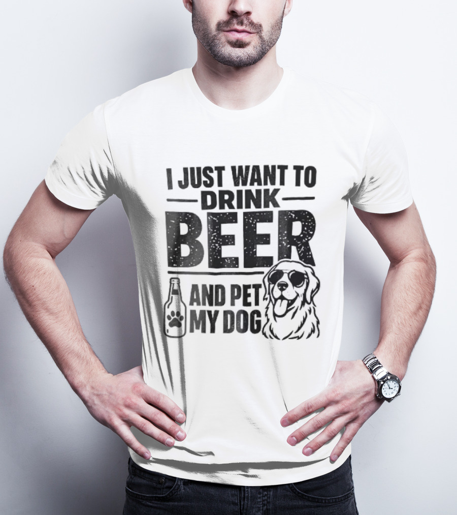I Just Want To Drink Beer And Pet My Dog Golden Retriever Paw Bottle Sunglasses T-Shirt