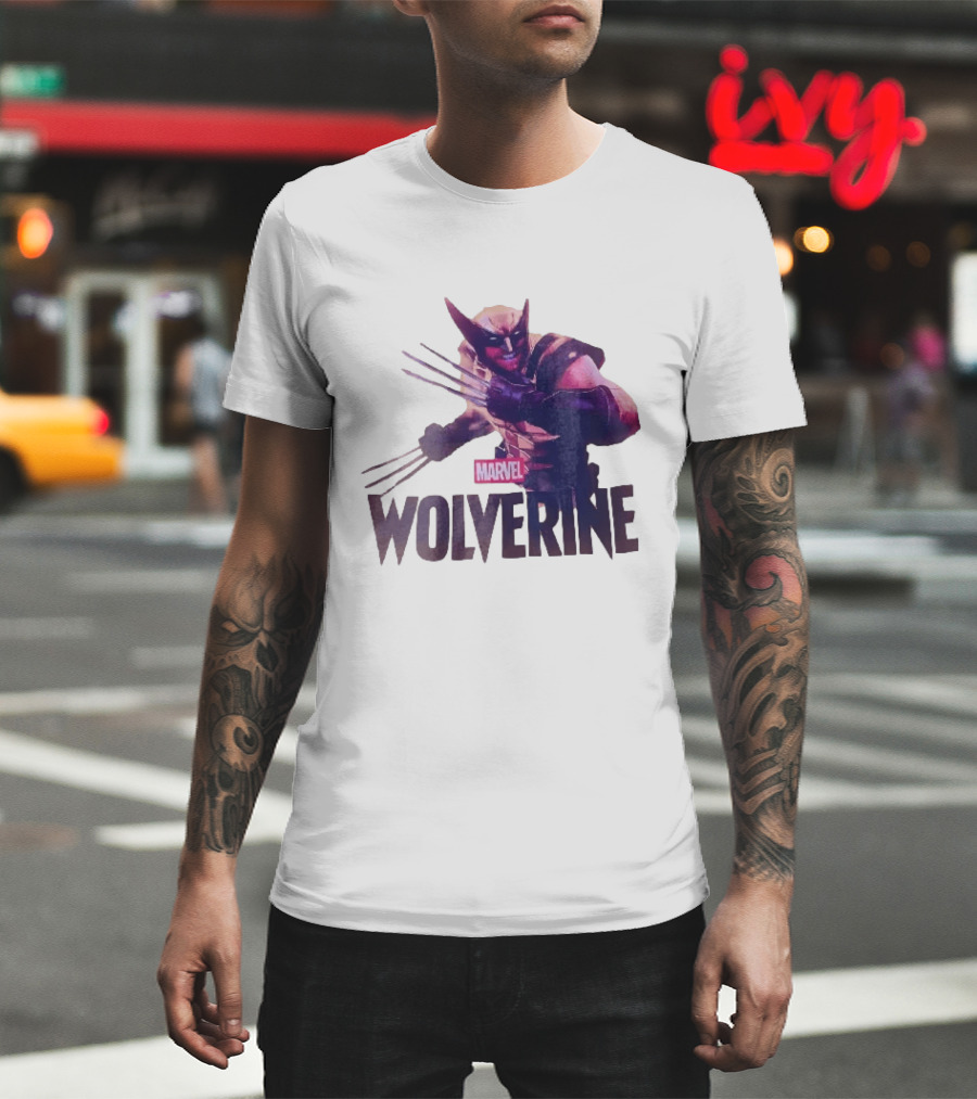 Marvel Wolverine Masked Superhero Claws Extended Purple Glow T-Shirt