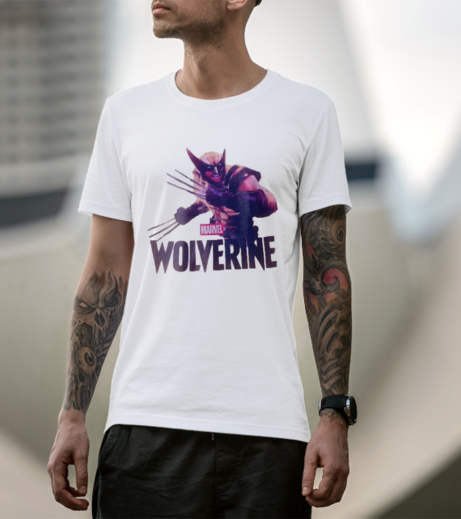 Marvel Wolverine Masked Superhero Claws Extended Purple Glow T-Shirt