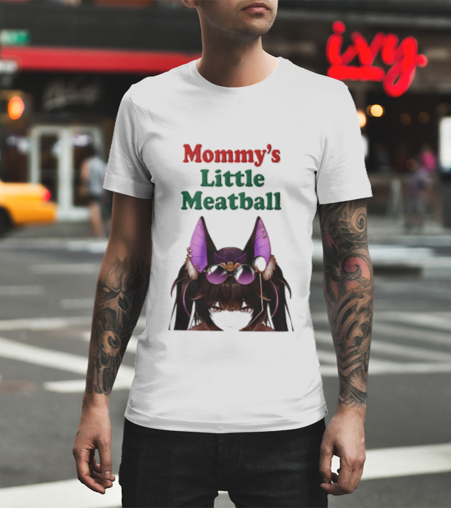 Mommy's Little Meatball Bat Vtuber Black Wings Purple Ears Playful T-Shirt