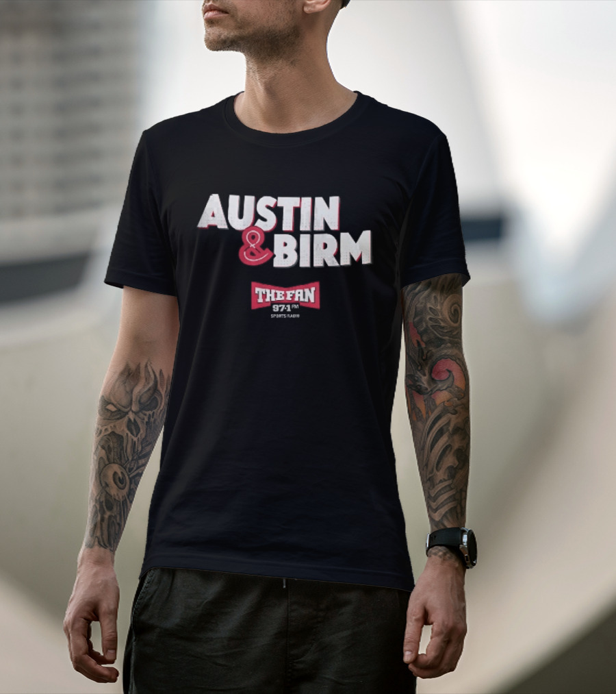 Austin Birm The Fan 97.1 Sports Radio Red Bowtie Block T-Shirt