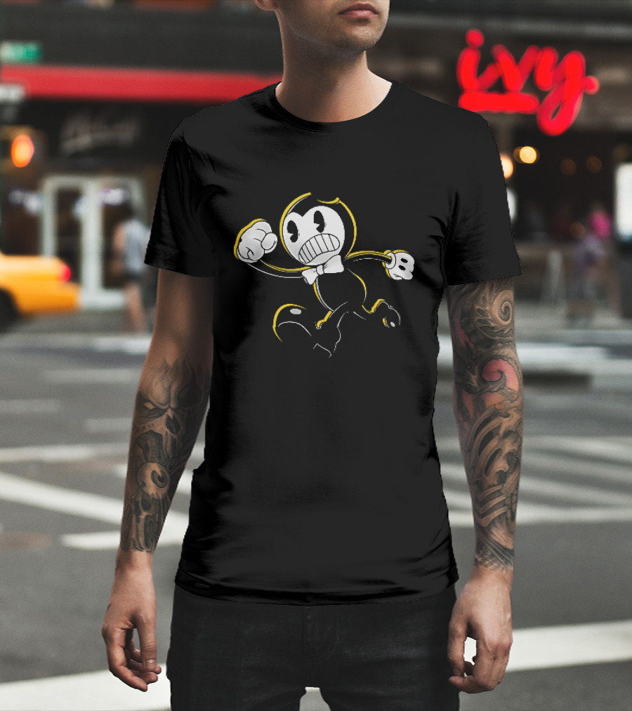 Bendy And The Ink Machine Iconic Cartoon Running With Bowtie T-Shirt