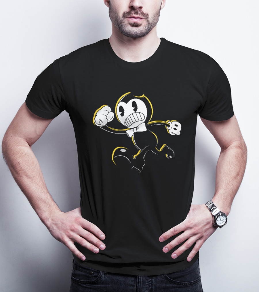 Bendy And The Ink Machine Iconic Cartoon Running With Bowtie T-Shirt