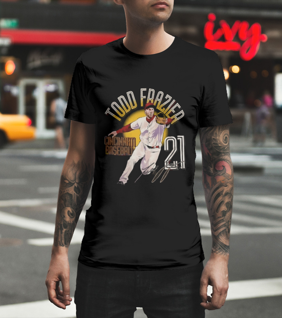 Todd Frazier Cincinnati Baseball 21 Fielding Yellow Sun T-Shirt
