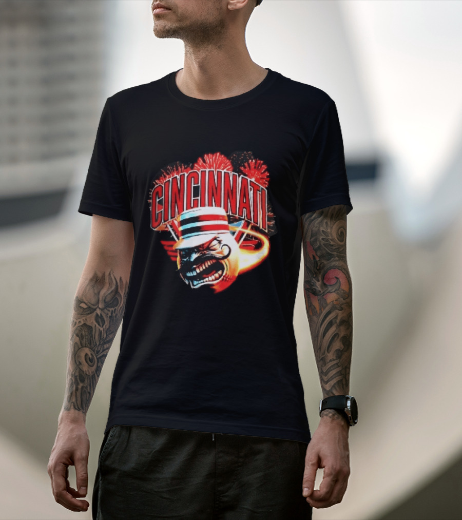 Cincinnati Reds Angry Pillbox Hat Fireball Fireworks MLB T-Shirt