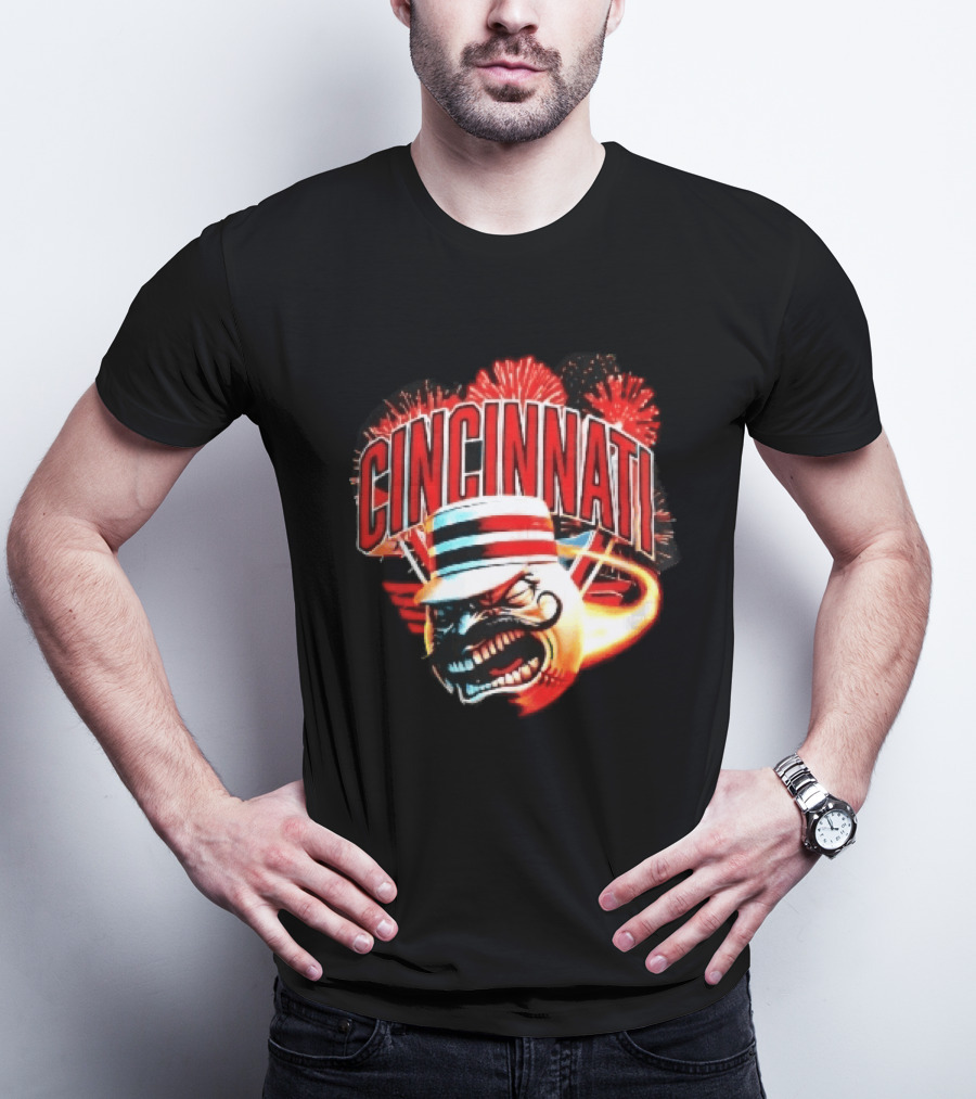 Cincinnati Reds Angry Pillbox Hat Fireball Fireworks MLB T-Shirt