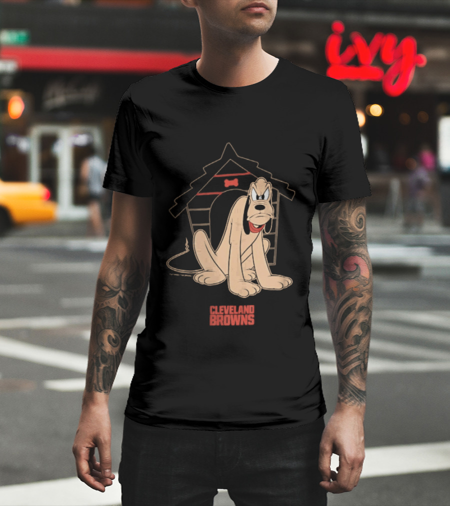 Cleveland Browns Angry Pluto Disney Cartoon Dog Doghouse T-Shirt