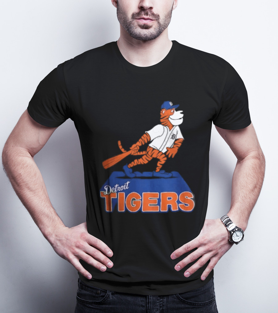 Detroit Tigers MLB Cartoon Player Swinging Bat T-Shirt