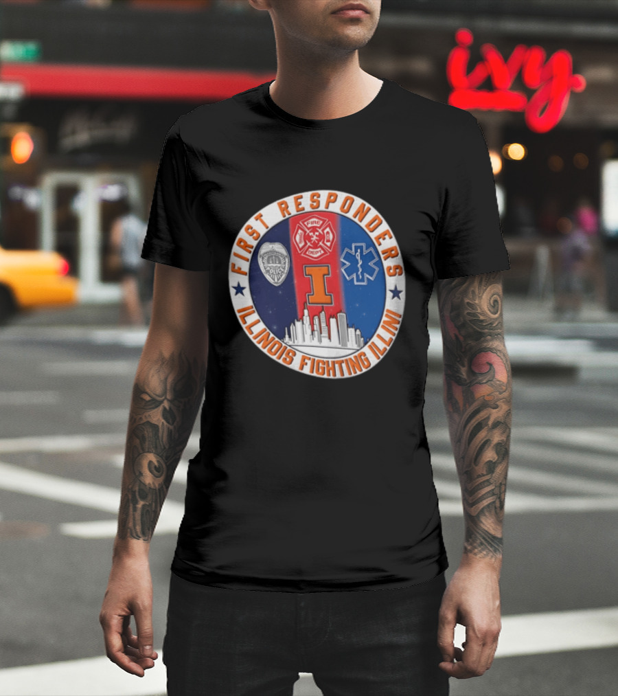 Illinois Fighting Illini First Responders 9.11 Never Forget T-Shirt