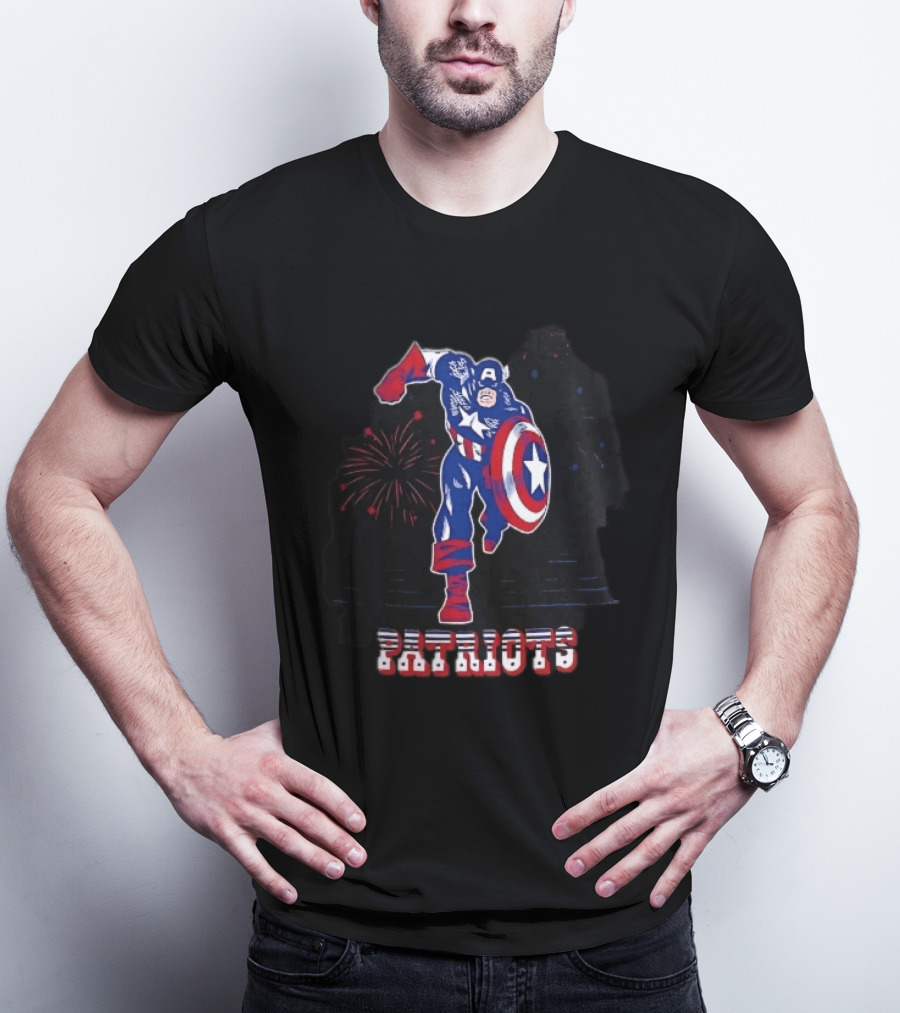 Patriots Captain America Shield Fireworks Cartoon T-Shirt
