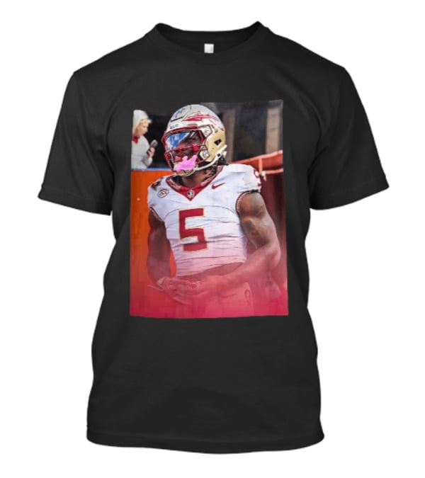 Florida State Seminoles NCAA Football Player Pink Mouthguard Red Gradient T-Shirt