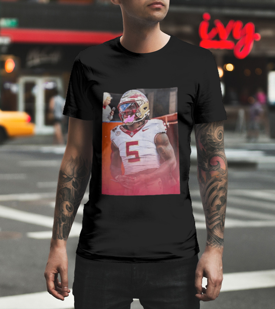 Florida State Seminoles NCAA Football Player Pink Mouthguard Red Gradient T-Shirt