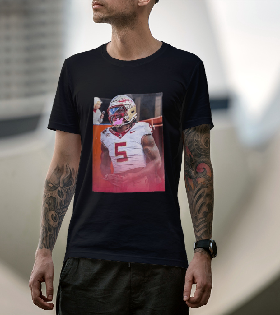 Florida State Seminoles NCAA Football Player Pink Mouthguard Red Gradient T-Shirt