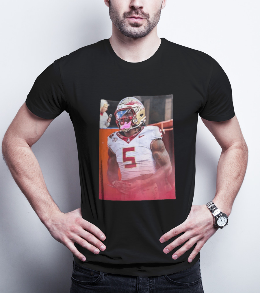 Florida State Seminoles NCAA Football Player Pink Mouthguard Red Gradient T-Shirt