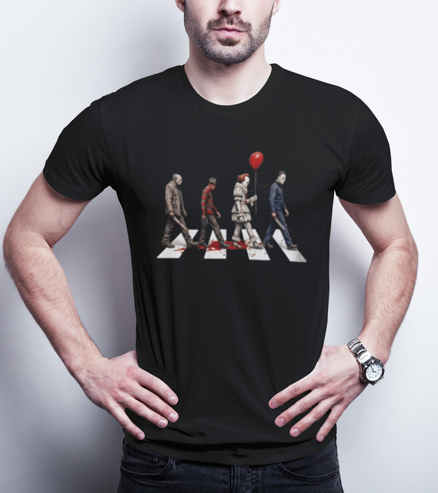 Abbey Road Horror Walk Jason Freddy Pennywise Michael Myers T-Shirt