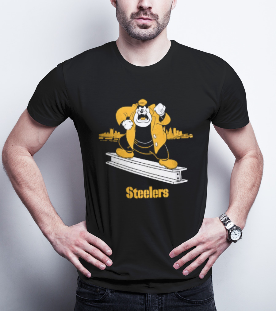 Pittsburgh Steelers Cartoon Pete On Steel Beam Cityscape T-Shirt