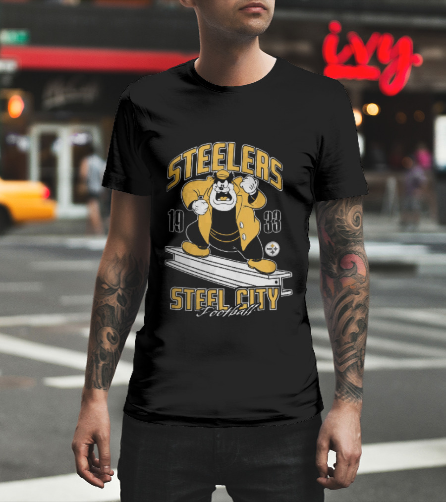 Pittsburgh Steelers 1933 Steel City Football Cartoon Beam T-Shirt