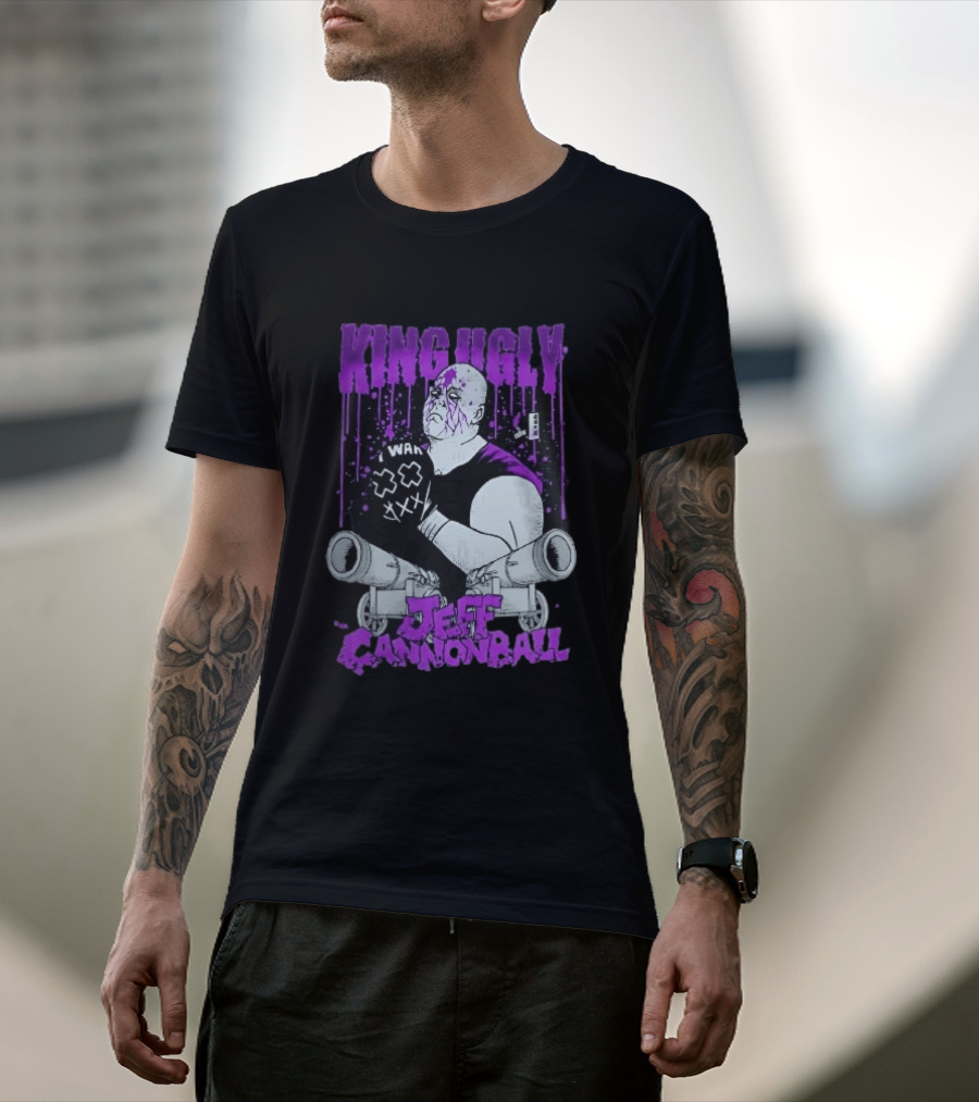 King Ugly War Jeff Cannonball Bald Wrestler Cannons Purple Dripping Paint T-Shirt
