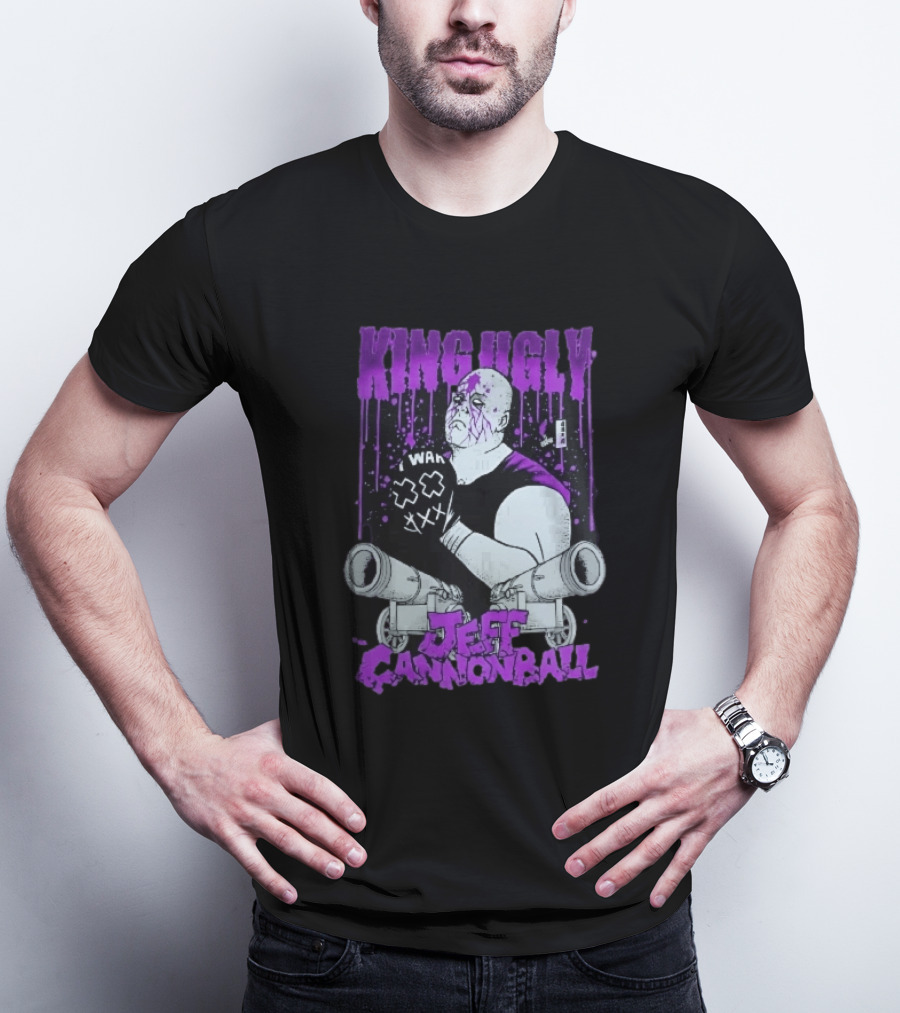 King Ugly War Jeff Cannonball Bald Wrestler Cannons Purple Dripping Paint T-Shirt