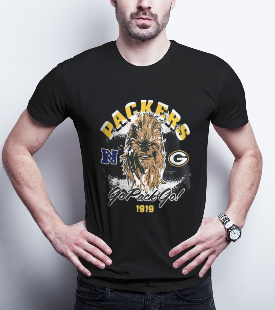 Packers Chewbacca Face Go Pack Go 1919 Snow Splatter T-Shirt