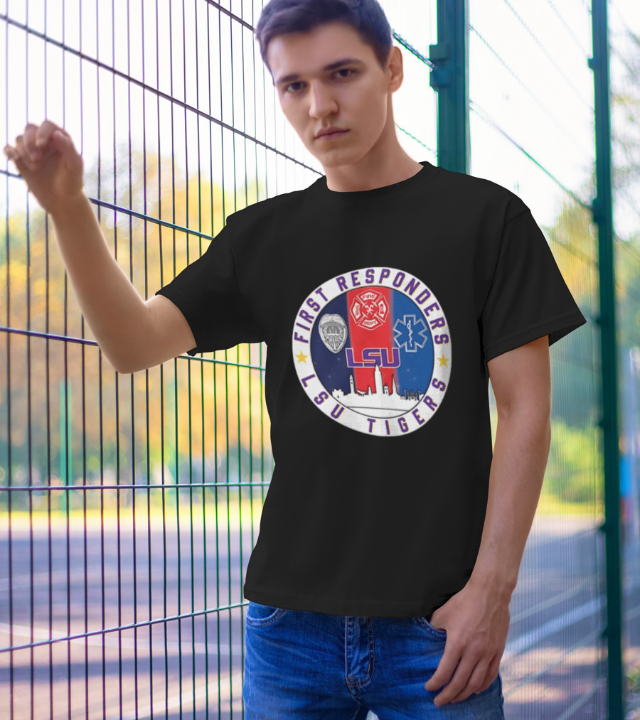 LSU Tigers First Responders Never Forget 9.11 Police Fire Dept EMT Skyline T-Shirt