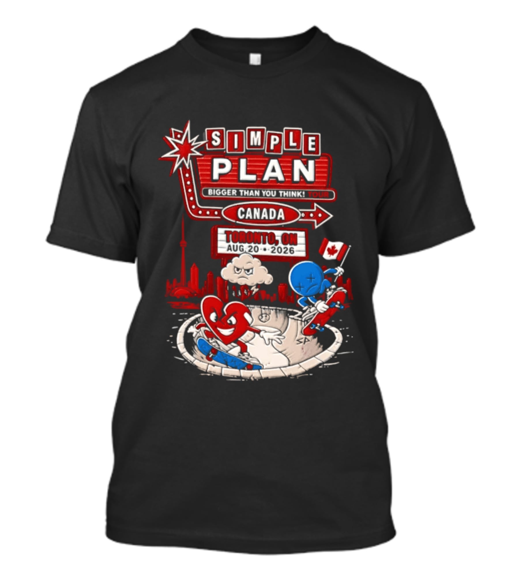 Simple Plan Toronto ON Canada 2026 Bigger Than You Think Tour Skyline And Flag T-Shirt