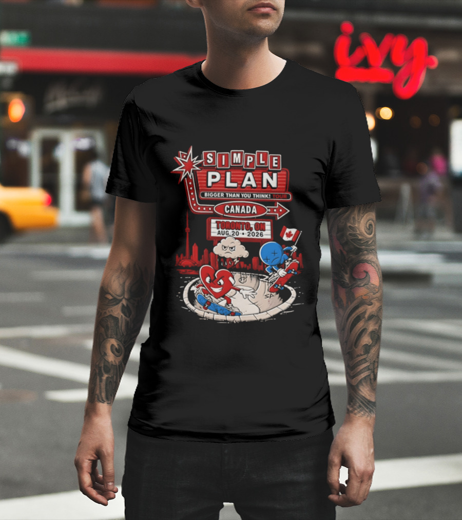 Simple Plan Toronto ON Canada 2026 Bigger Than You Think Tour Skyline And Flag T-Shirt