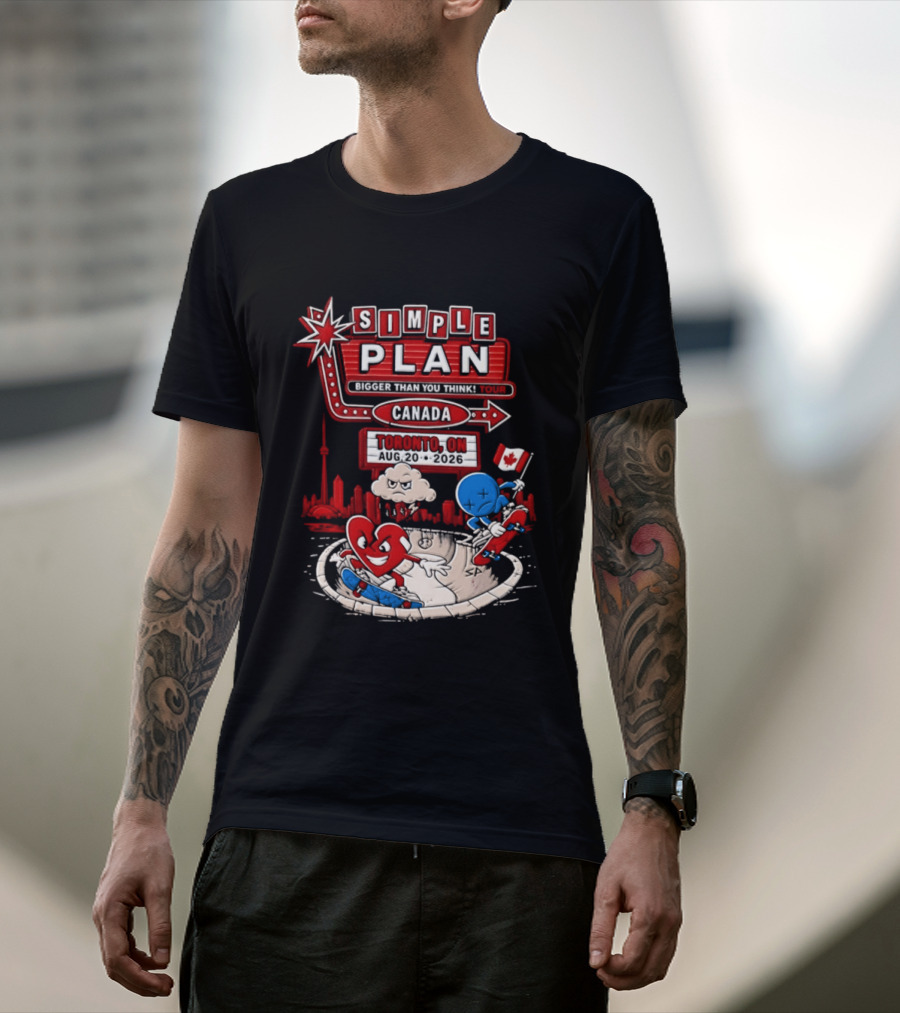 Simple Plan Toronto ON Canada 2026 Bigger Than You Think Tour Skyline And Flag T-Shirt