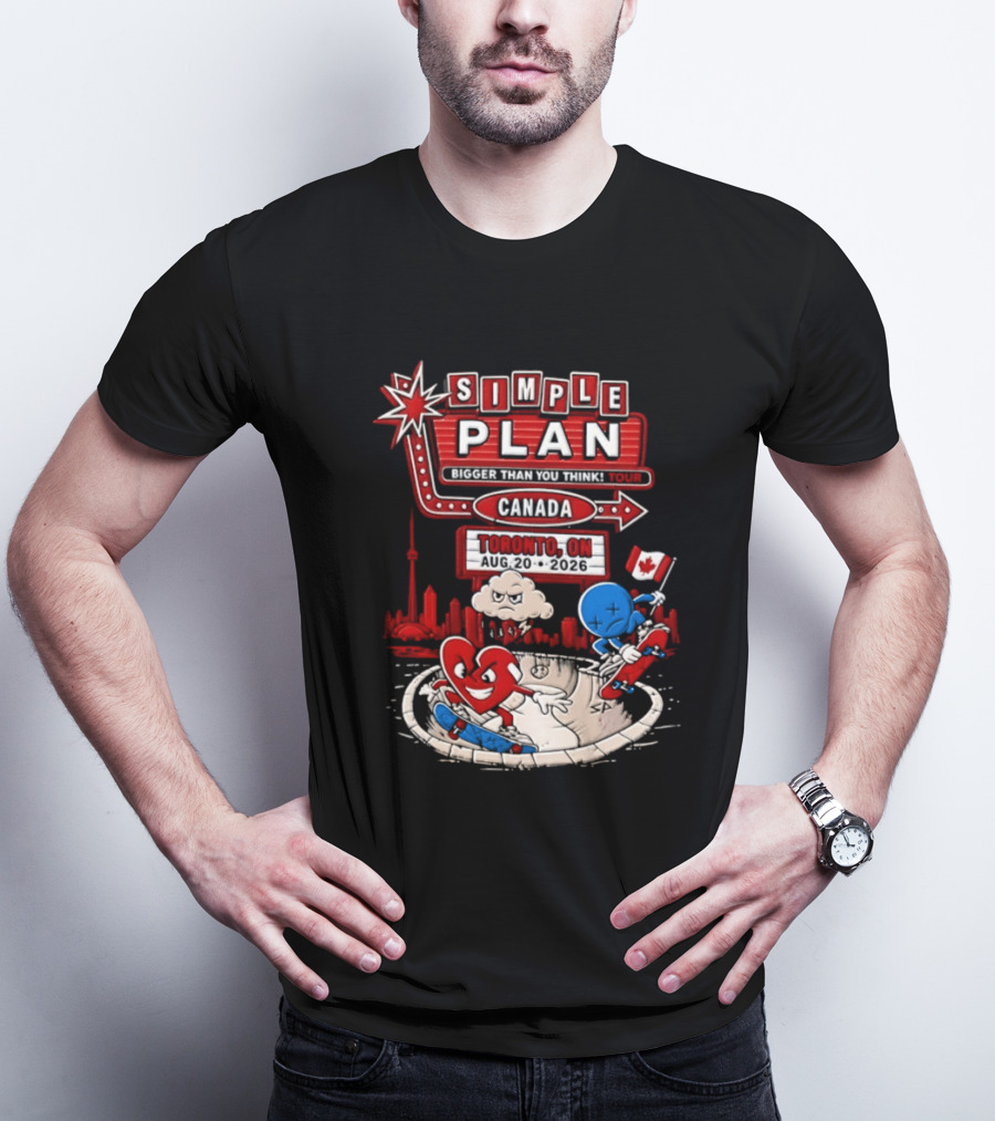 Simple Plan Toronto ON Canada 2026 Bigger Than You Think Tour Skyline And Flag T-Shirt