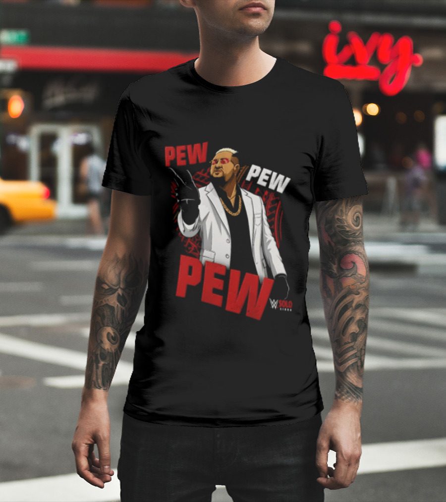 Solo Sikoa Pew Pew WWE Finger Guns White Suit Red Glasses T-Shirt
