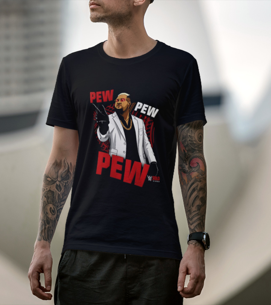 Solo Sikoa Pew Pew WWE Finger Guns White Suit Red Glasses T-Shirt