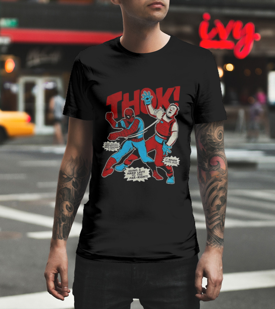 Spider Man Thok Giving A Hard Left To The Far Right Nazi Puncher Comic T-Shirt